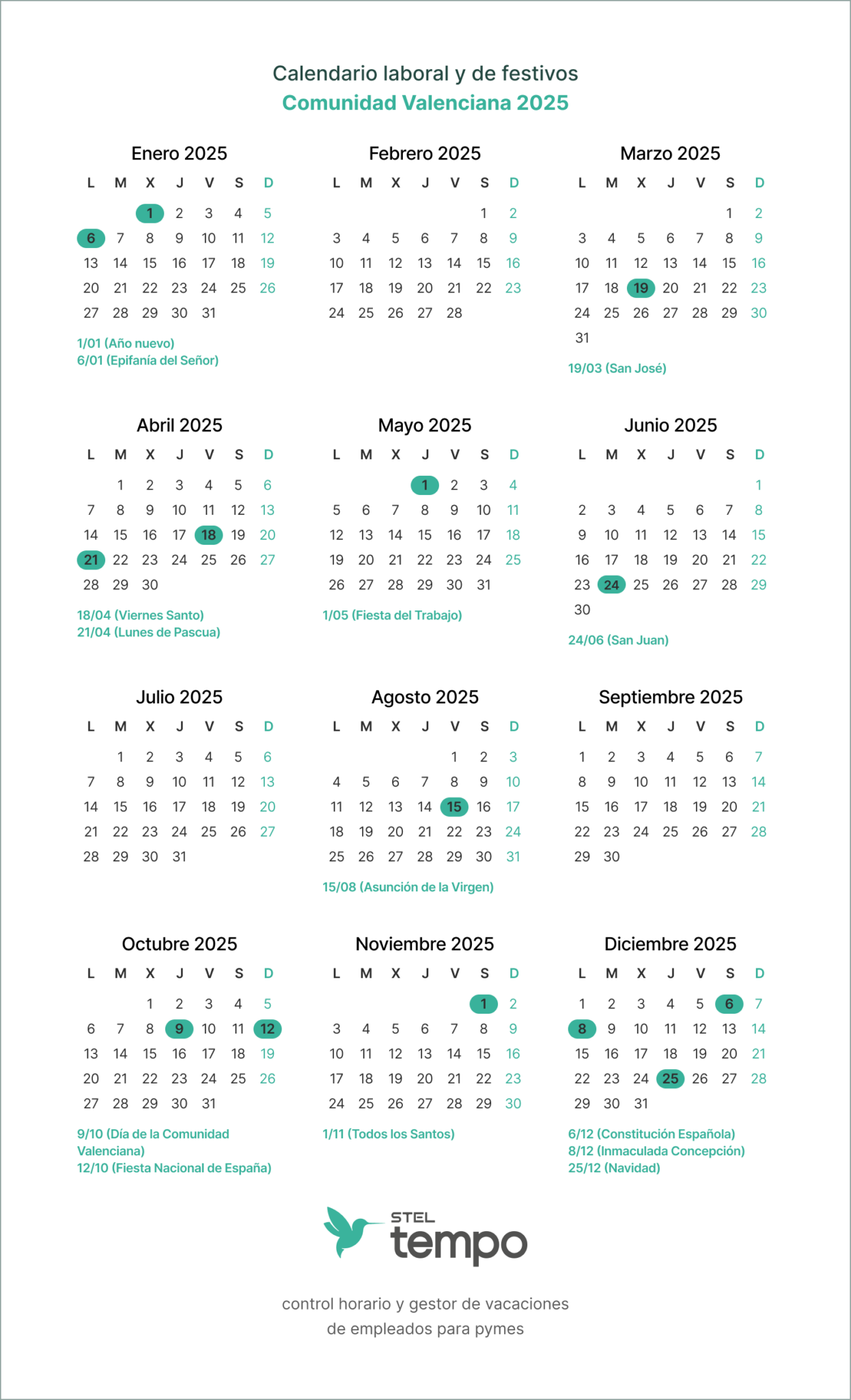 Calendario laboral Comunidad Valenciana para 2025: festivos, puentes y ...