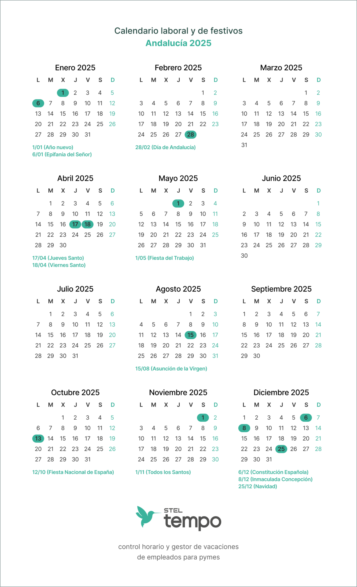 Calendario laboral de Andalucía para 2025: festivos, puentes y días ...